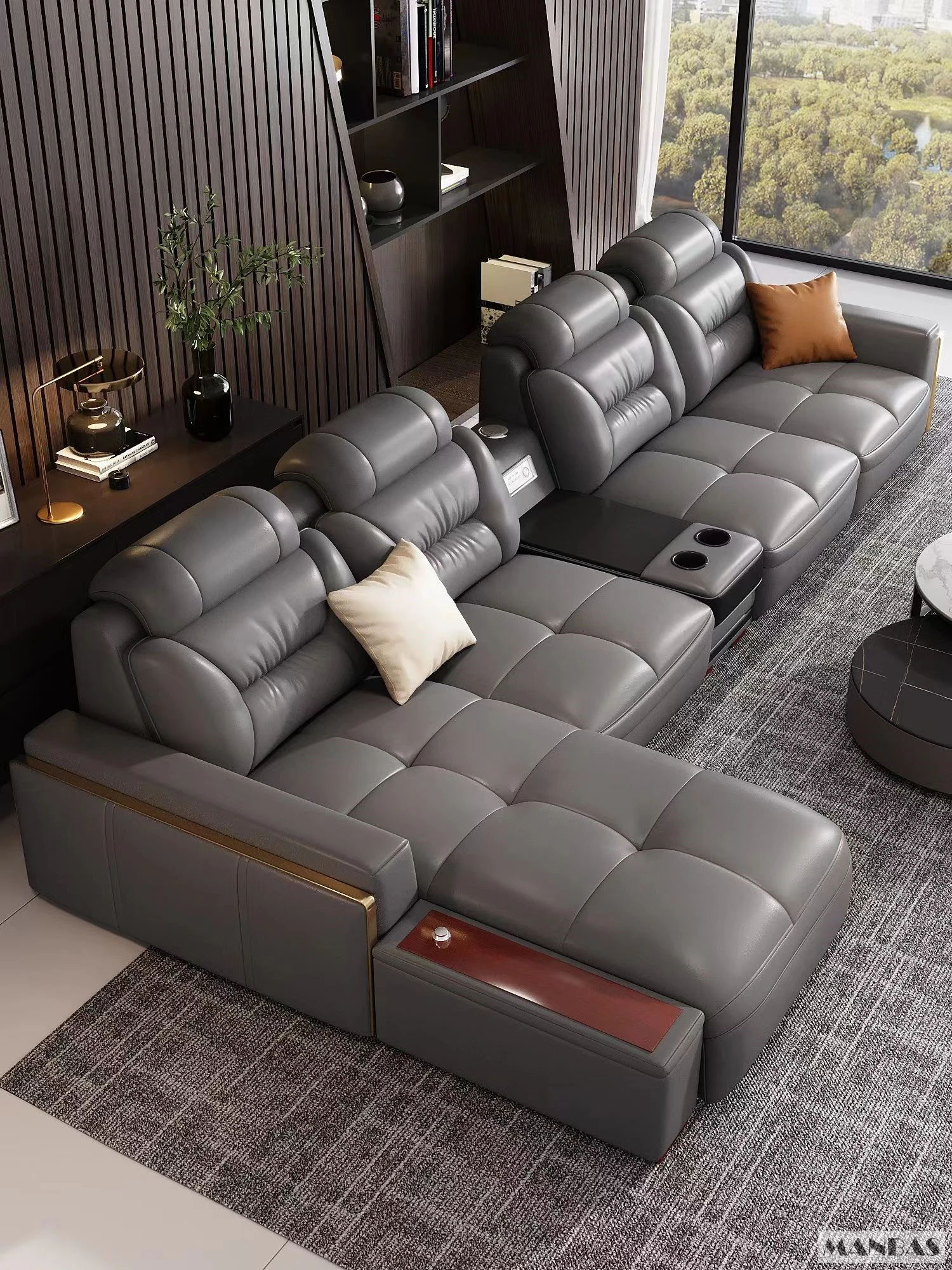 Premium Italian Genuine Leather Sectional Sofa Sets Couch Sofas with ...